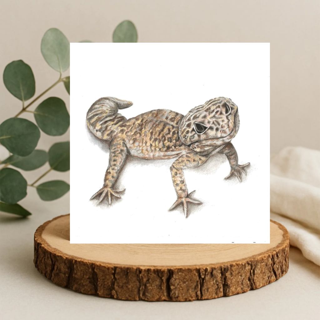 Leopard Gecko Card : Hand Drawn Reptile Art (6" x 6") - Louise Green ...